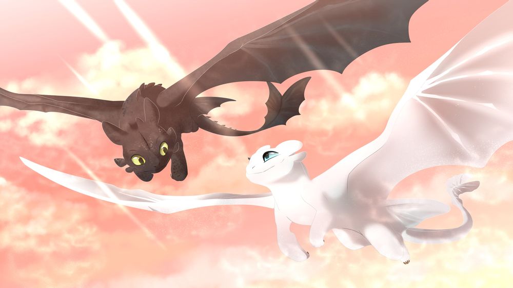 Toothless and Light Fury Flying - How to Train Your Dragon Wallpaper