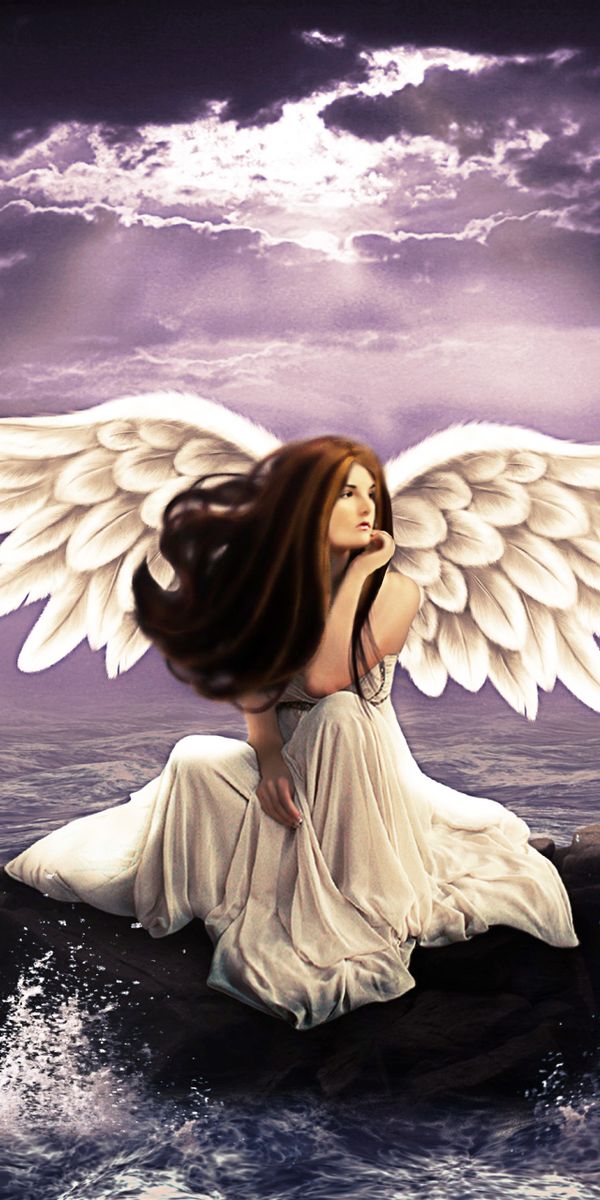 Phone wallpaper: Fantasy, Angel, Wings, Ocean 1288318