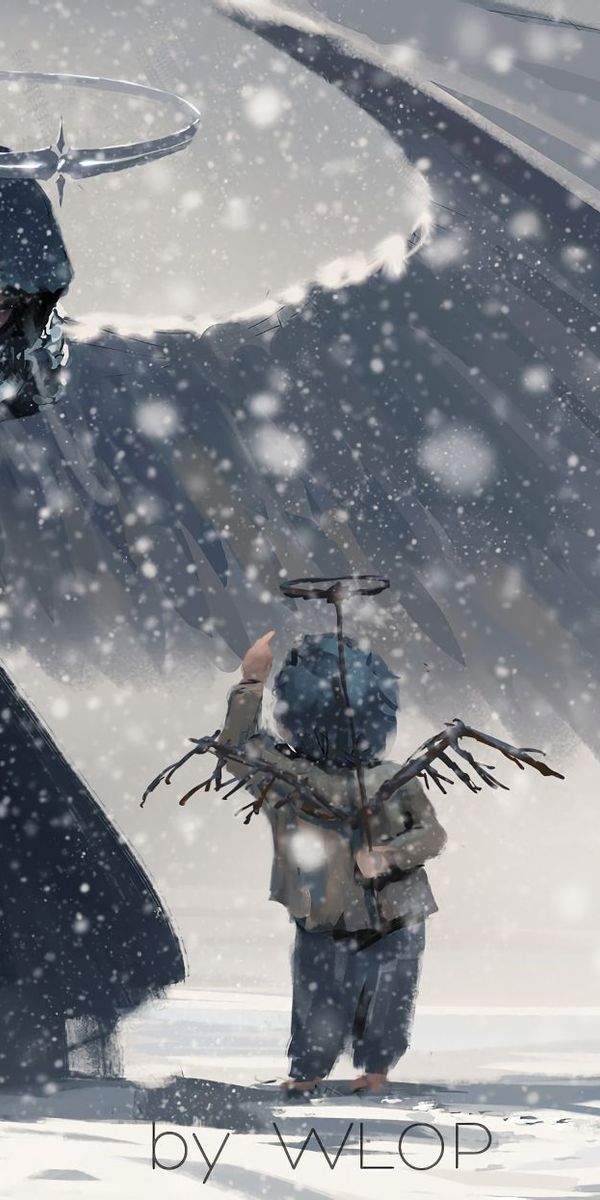 Phone wallpaper: Snowfall, Wings, Comics, Ghostblade, Angel, Child 828669