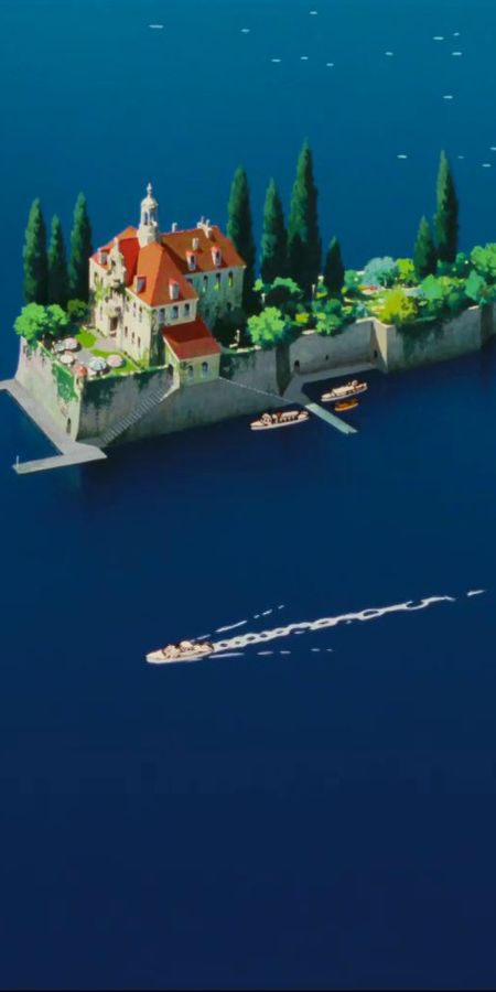 Phone wallpaper: Porco Rosso, Studio Ghibli, Sea, Island, Anime, Boat ...