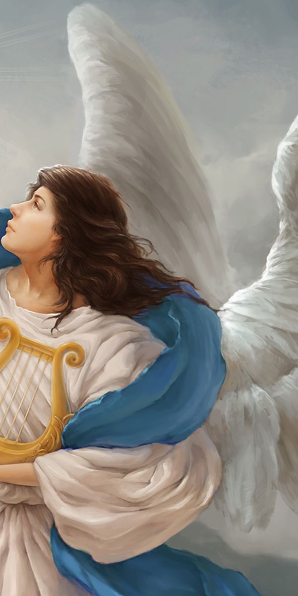 Phone wallpaper: Fantasy, Angel, Harp, Wings 550230