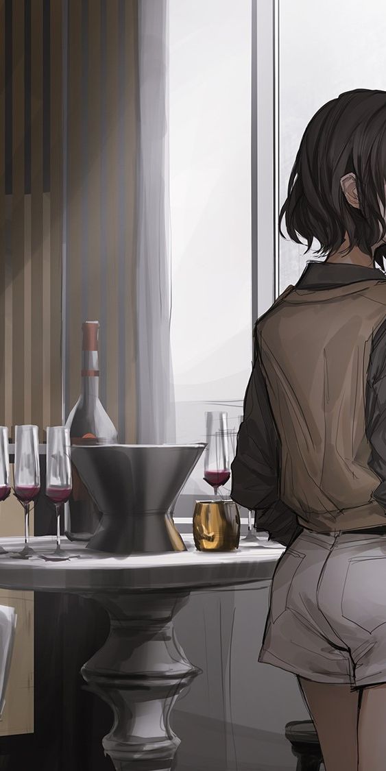 Phone wallpaper: Anime, Kitchen, Black Hair, Purple Eyes 947120