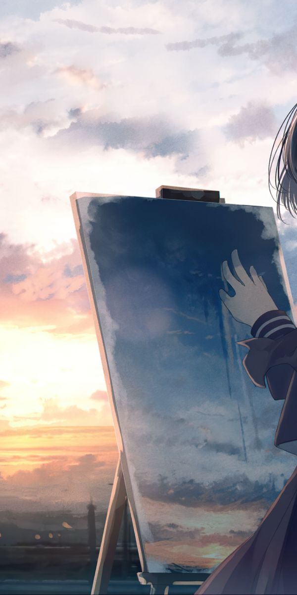Desktop wallpaper: Anime, Original, Brown Hair, Easel, Short Hair ...