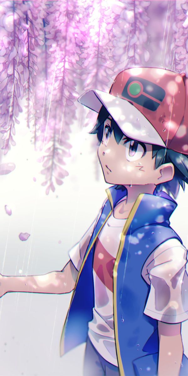 Phone wallpaper: Pokémon, Ash Ketchum, Anime, Black Hair, Cap, Cherry ...