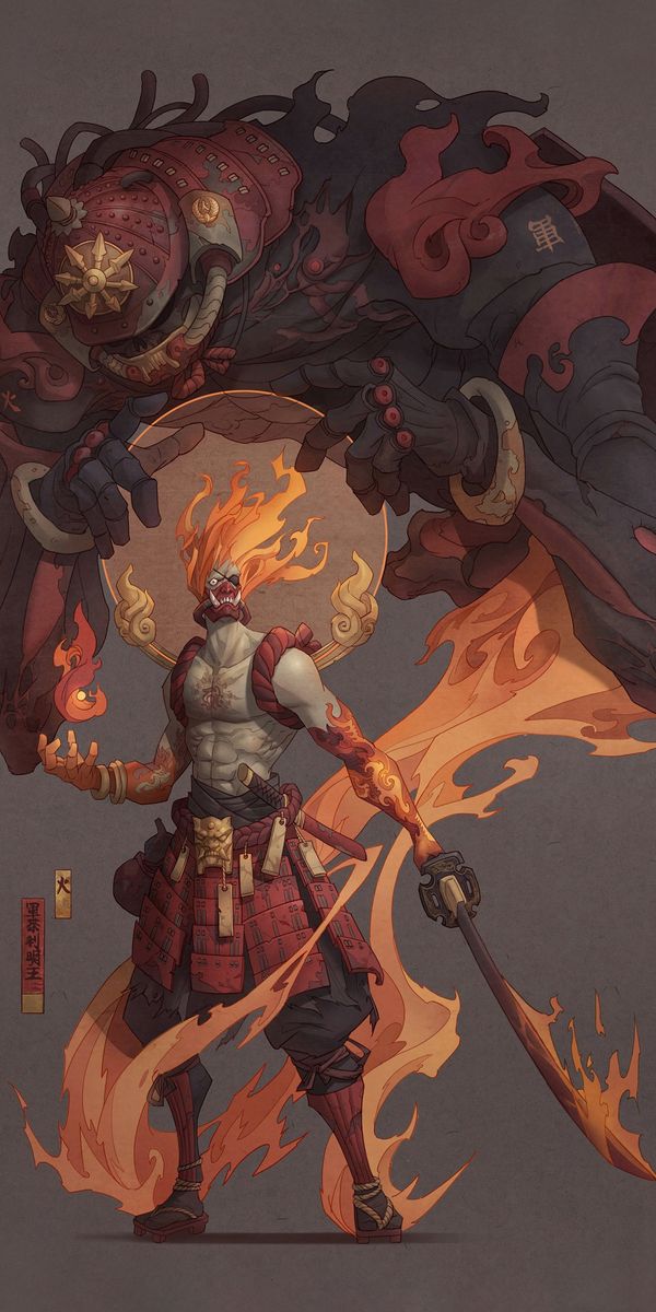 Phone wallpaper: Samurai, Fantasy, Flame, Spirit, Sword, Warrior 962654