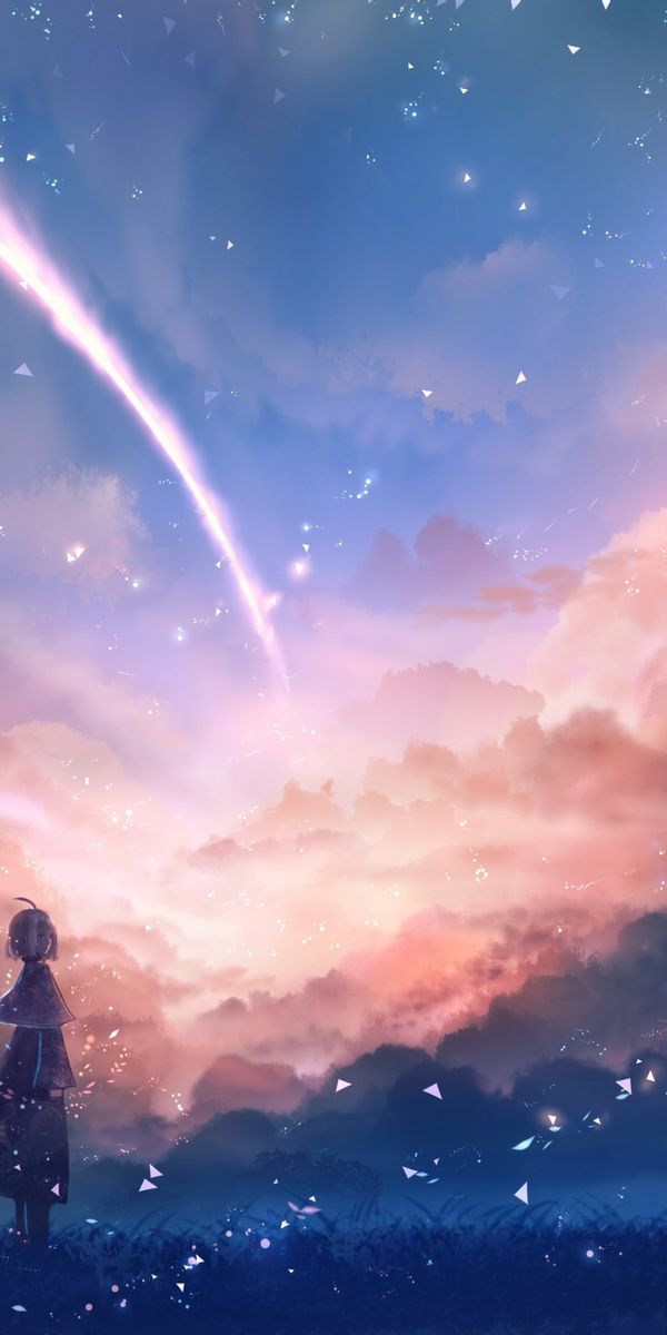 Phone wallpaper: Anime, Girl, Cloud, Shooting Star 1045023